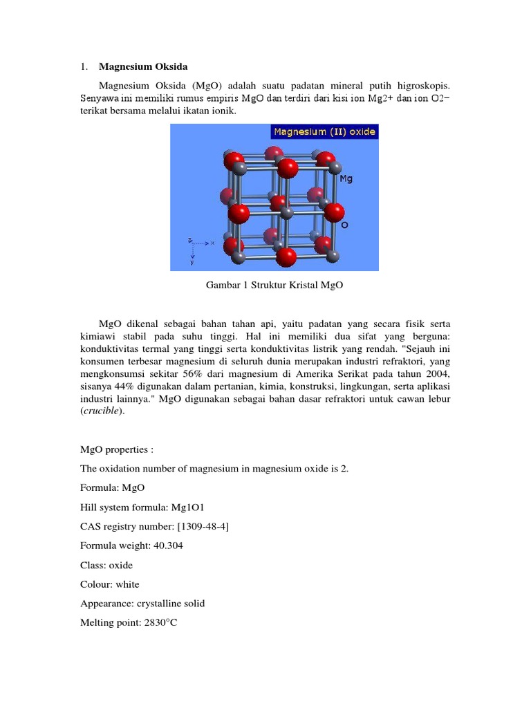 Struktur dan Sifat Magnesium Oksida | PDF