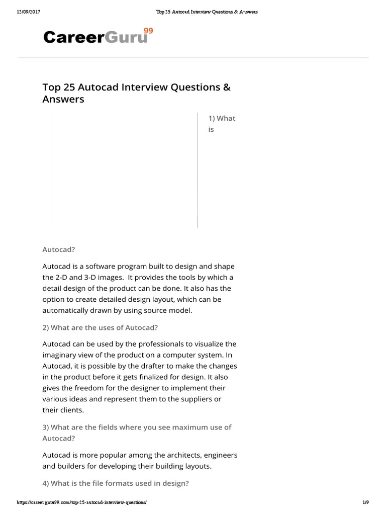 Top 25 Autocad Interview Questions 1& Answers | PDF | Auto Cad | 3 D ...