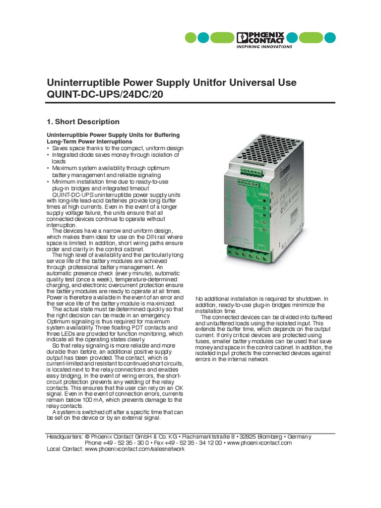 Quint DC UPS Manual | PDF | Power Supply | Electromagnetic Interference