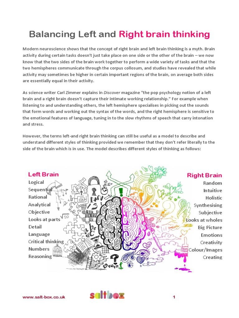 Balancing Right and Left Brain Thinking | PDF | Lateralization Of Brain ...
