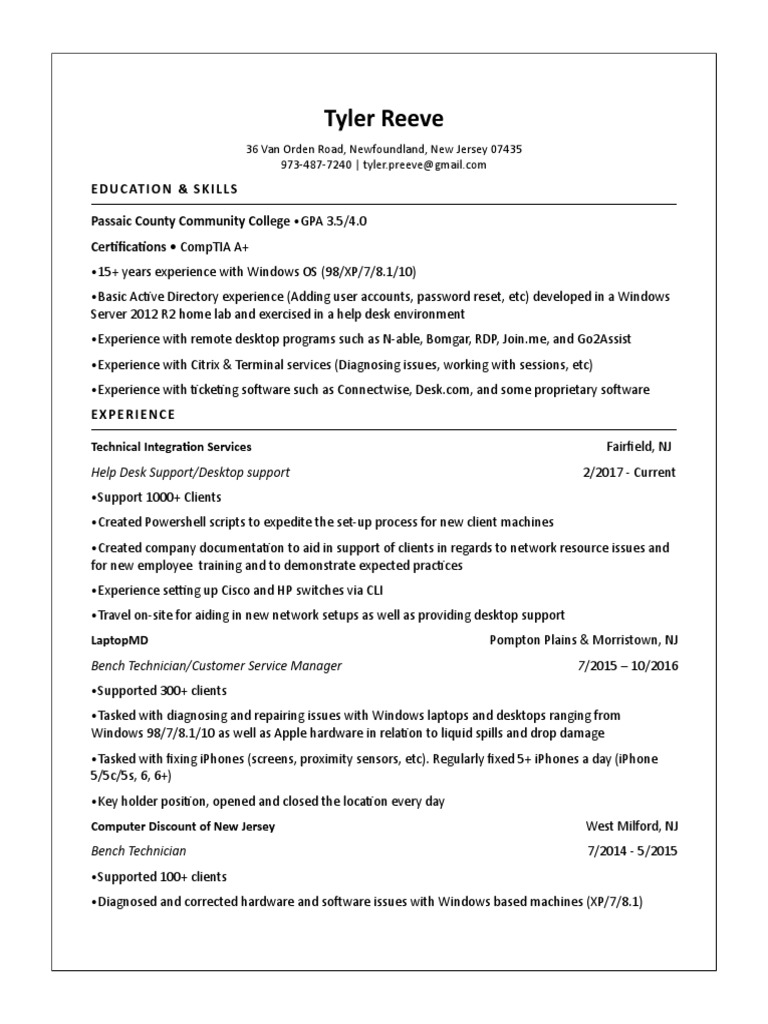 Tyler Reeve Resume | PDF