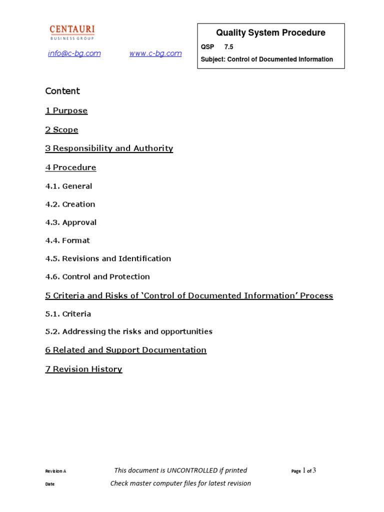 Control of Documented Information QSP | PDF | Quality Management System | Document