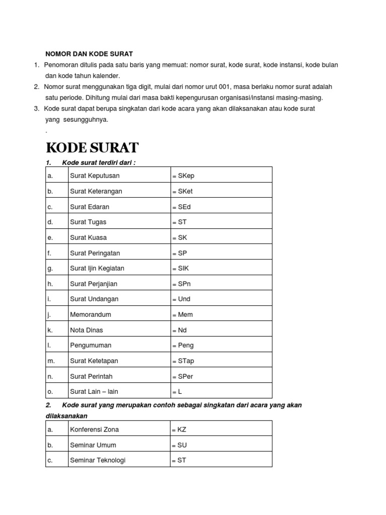 Nomor Dan Kode Surat | PDF