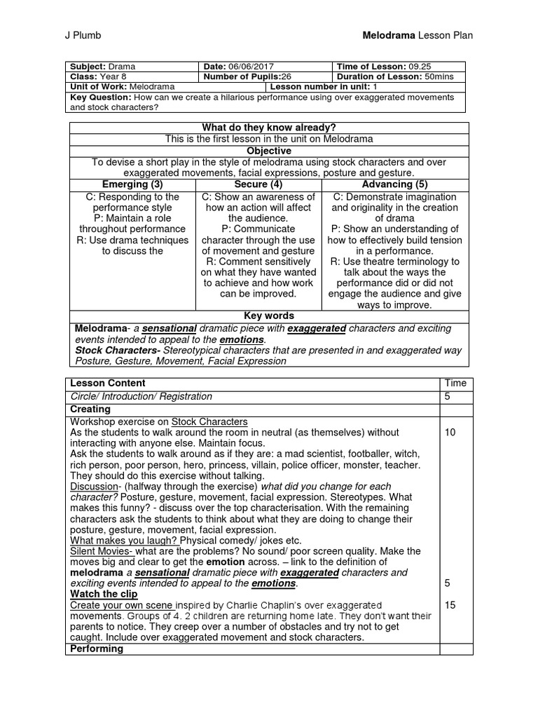 Melodrama Lesson Plan | PDF | Lesson Plan | Gesture