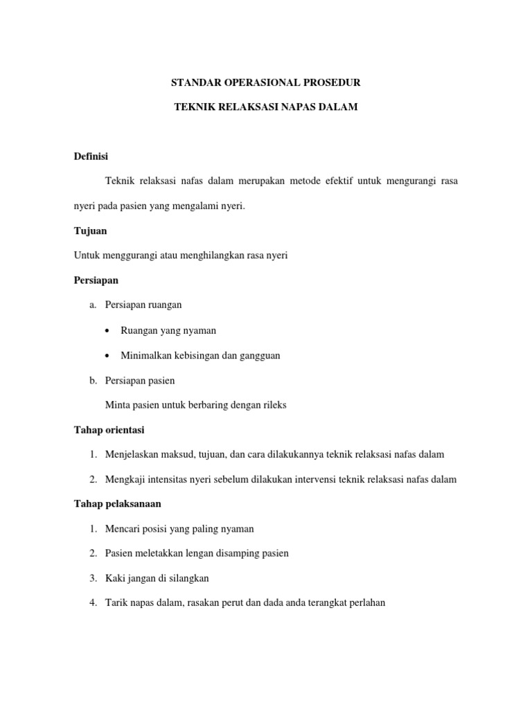 Sop Teknik Relaksasi Nafas Dalam | PDF