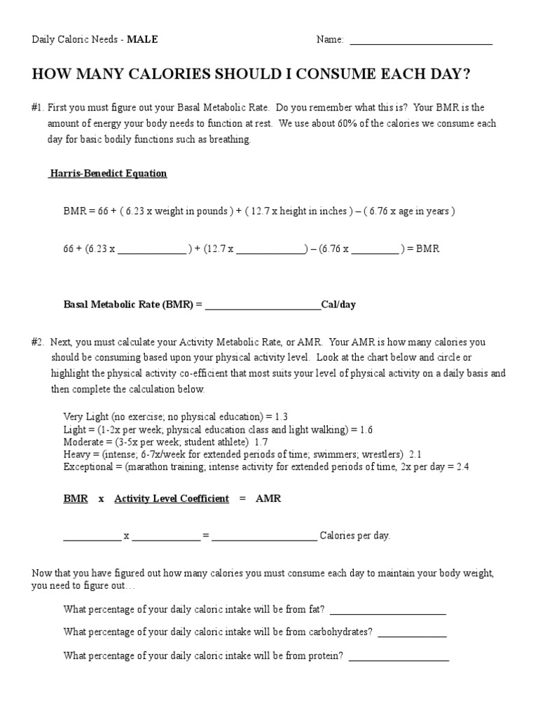 129460_Daily Caloric Needs Worksheet1.doc | Calorie | Nutrients