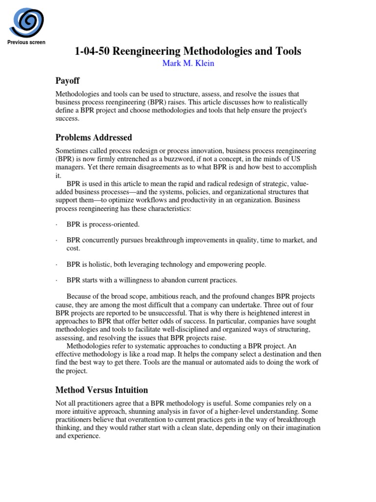 BPR Tools | PDF | Business Process | Systems Engineering