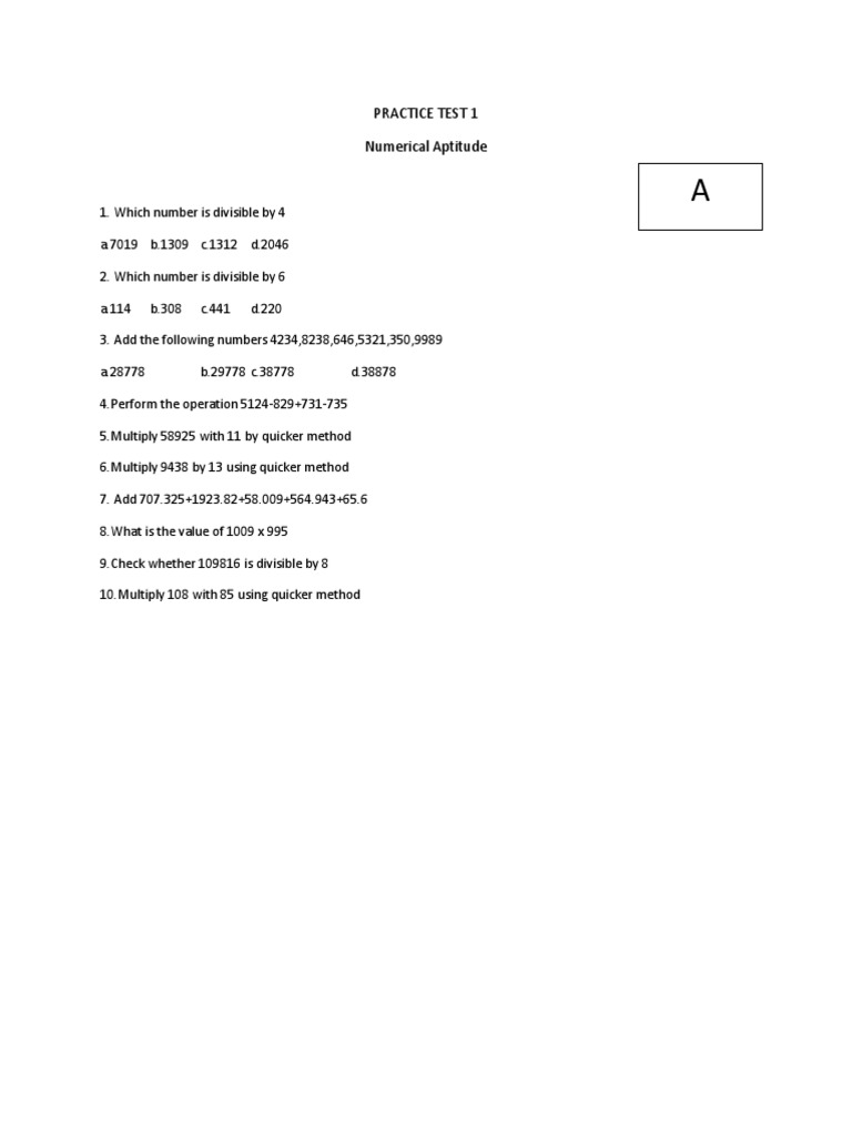 Practice Test 1 Numerical Aptitude | PDF