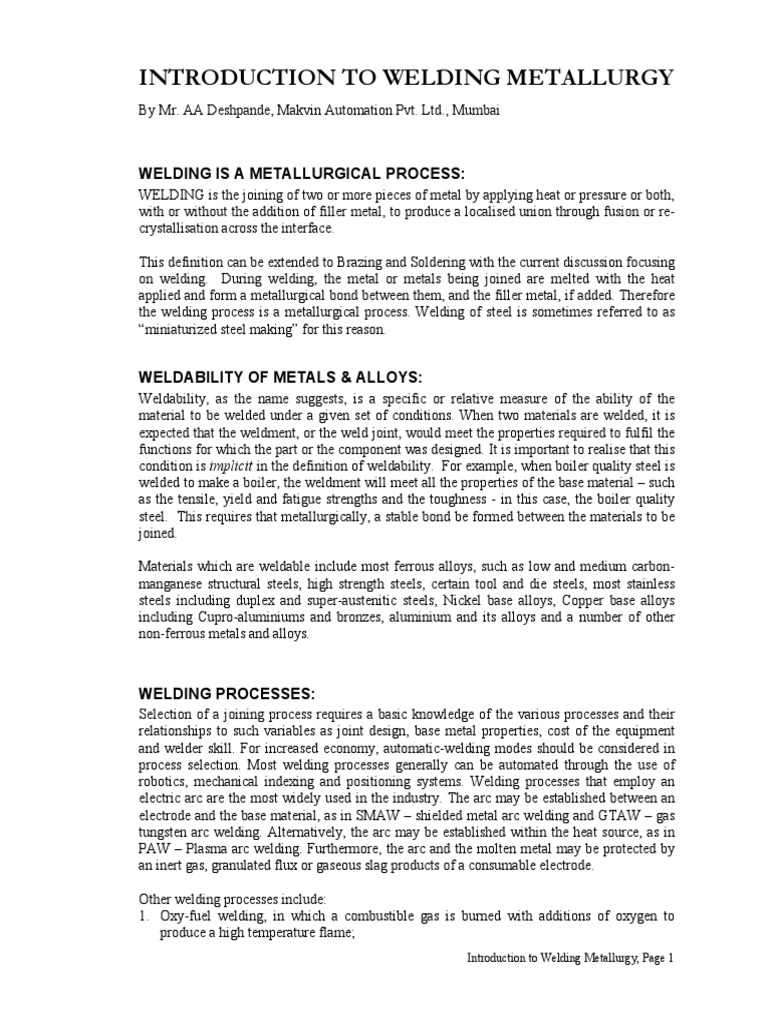 Introduction To Welding - Metallurgy | PDF | Welding | Construction