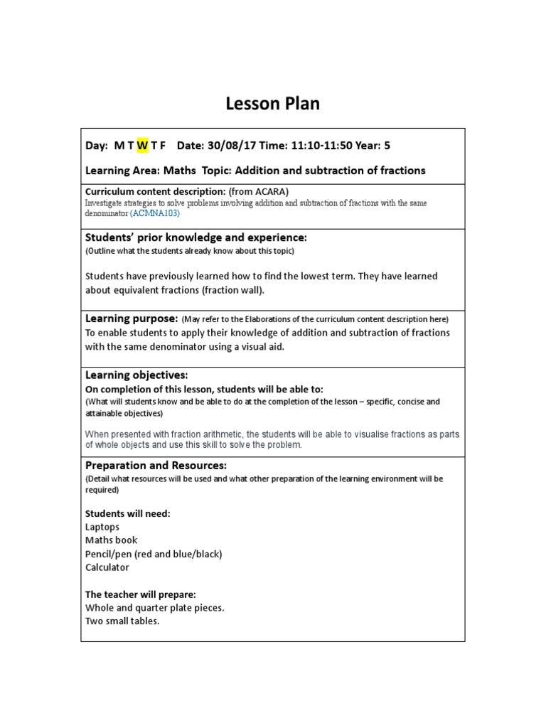 Lesson Plan Fractions Robot | PDF | Fraction (Mathematics) | Lesson Plan
