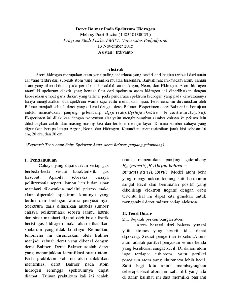 Deret Balmer Pada Spektrum Hidrogen | PDF