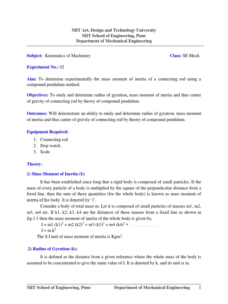 KOM Expt. No. 2 | PDF | Pendulum | Rotation Around A Fixed Axis