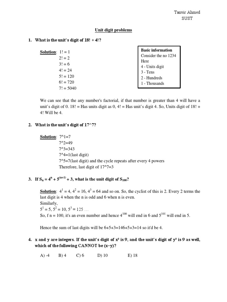 Unit Digit Problems | PDF | Prime Number | Numbers