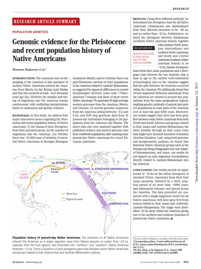 Raghavan - Science 2015 - Genomic Evidence For The Pleistocene and ...