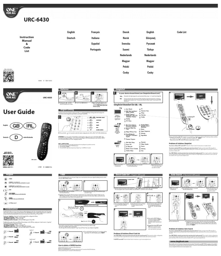 Manual One For All URC-6430 | PDF | Digital Video Recorder | Dvd