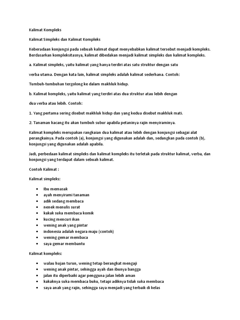 Kalimat Simpleks Dan Kalimat Kompleks | PDF