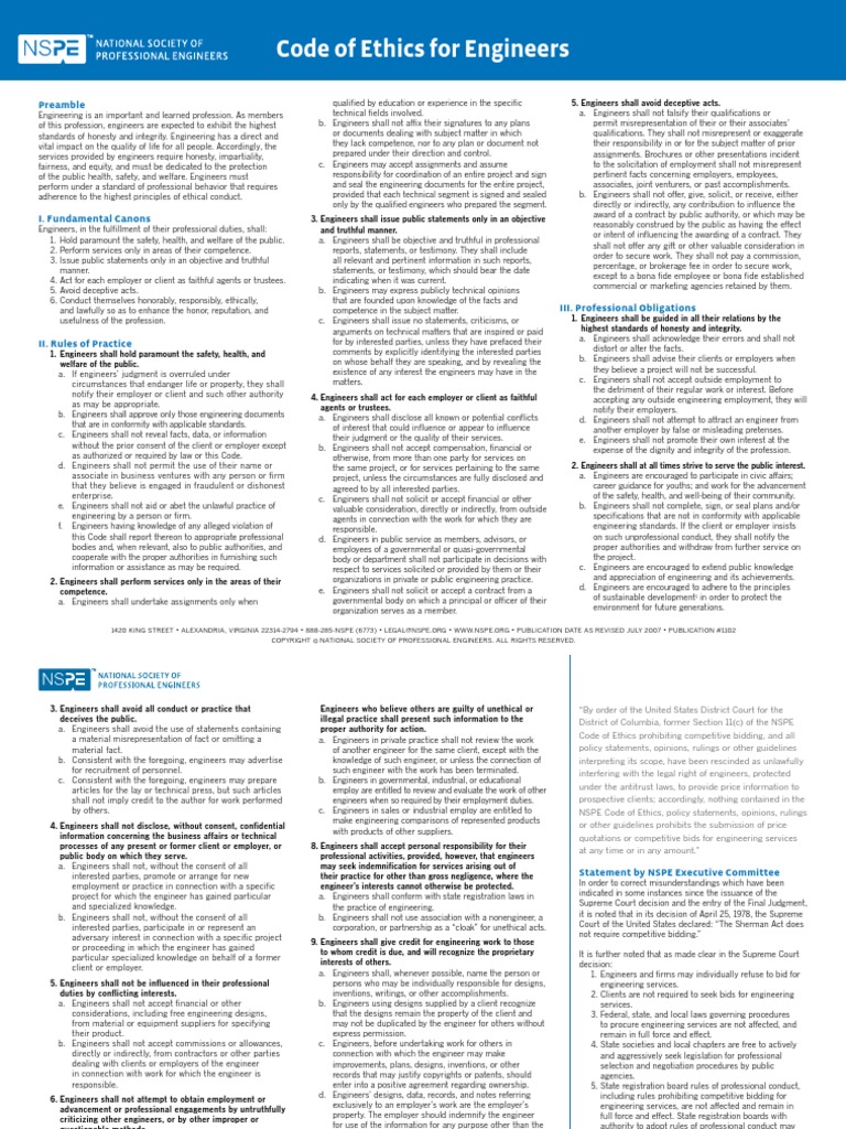 Code of Ethics For Engineers | Engineer | Employment