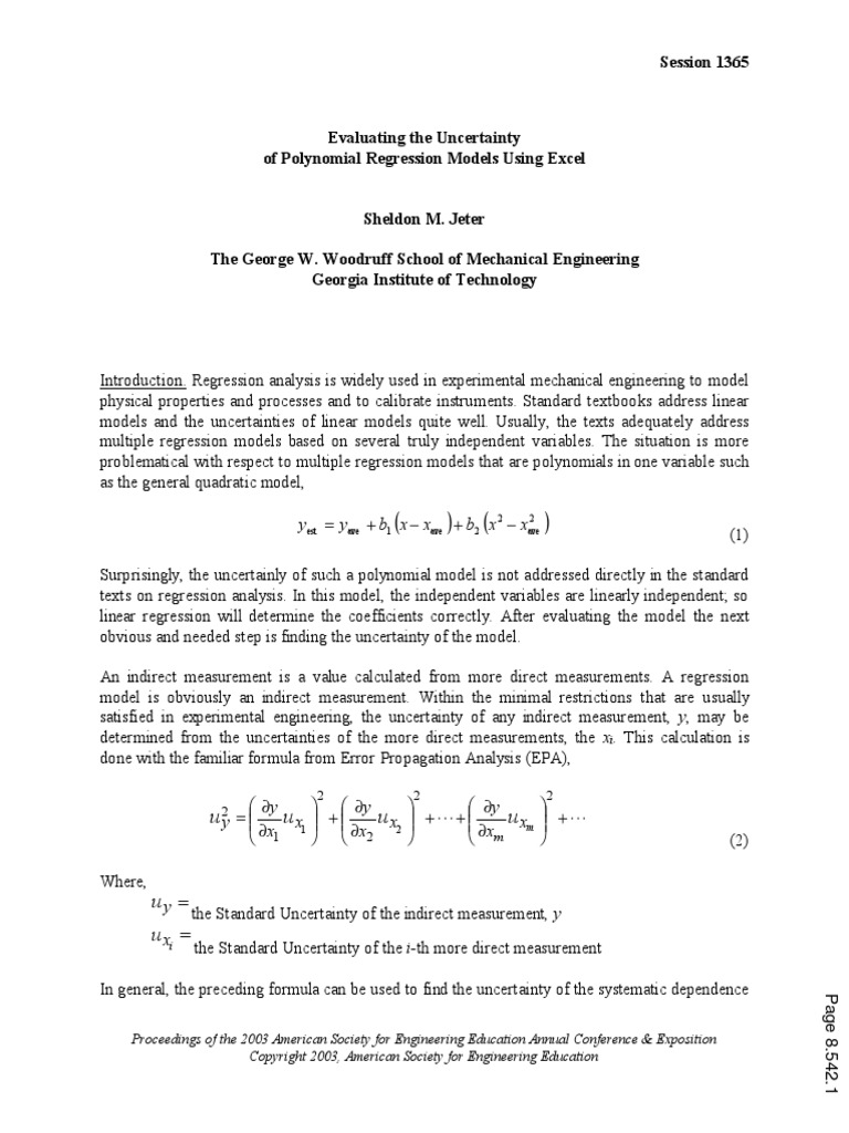Evaluating The Uncertainty of Polynomial Regression Models Using Excel ...