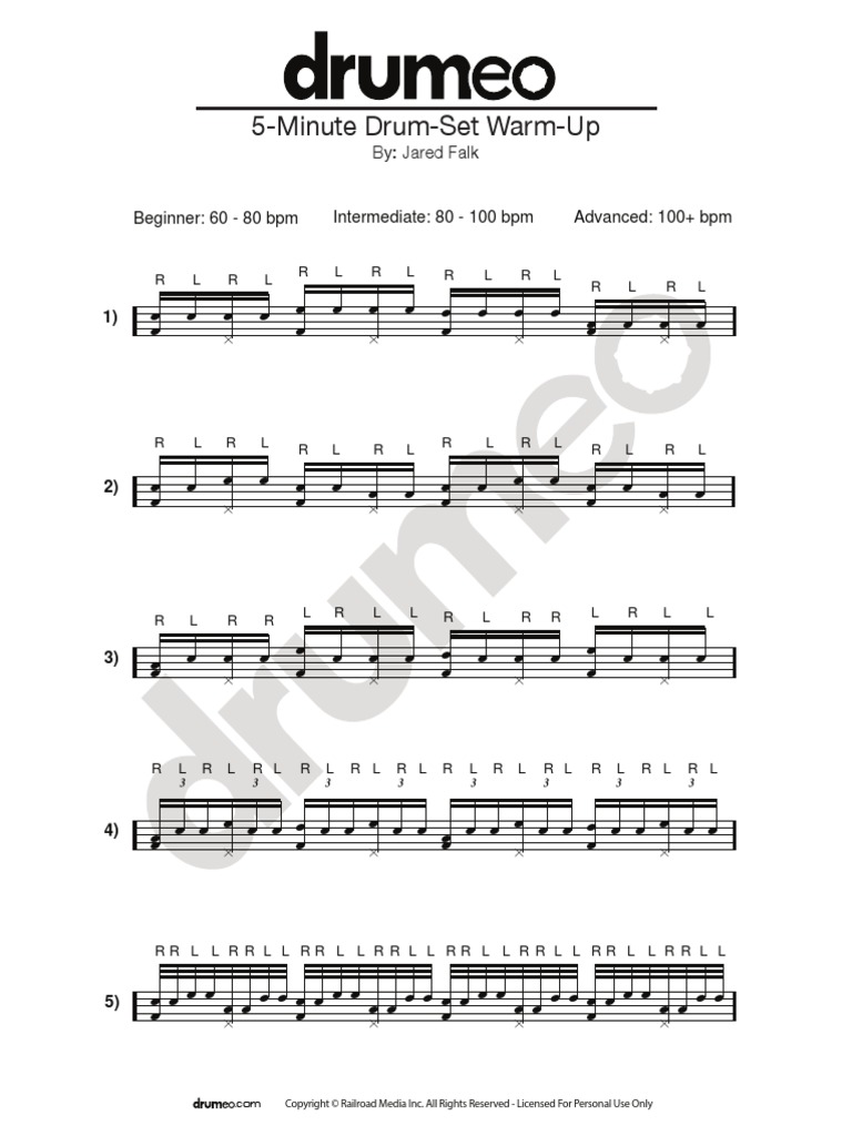 5 Minute Drum Set Warmup PDF | PDF