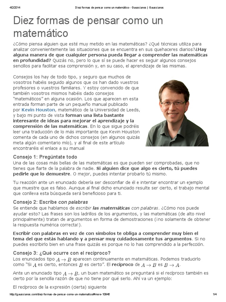 Kevin Houston - Diez Formas de Pensar Como Un Matemático (Traduccion de ...