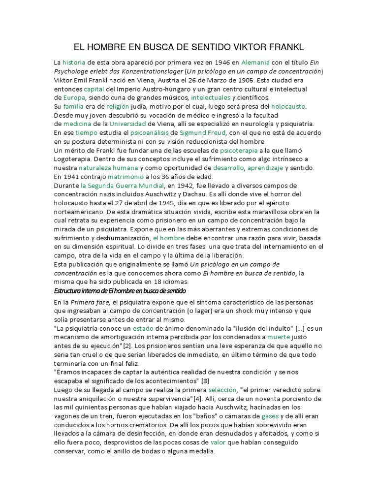 Resumen Completo-El Hombre en Busca de Sentido Viktor Frankl | PDF ...