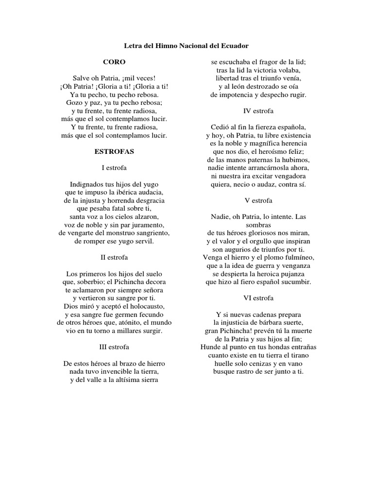 Letra del Himno Nacional del Ecuador.docx | Entretenimiento (general)