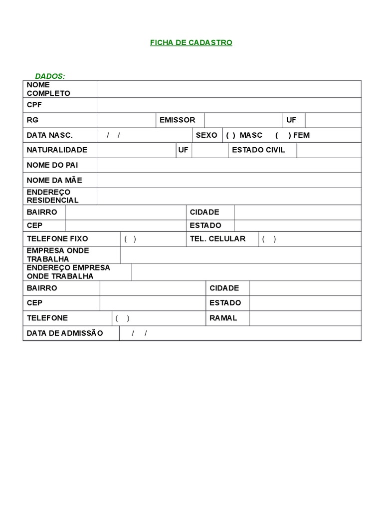 Ficha de Cadastro | PDF