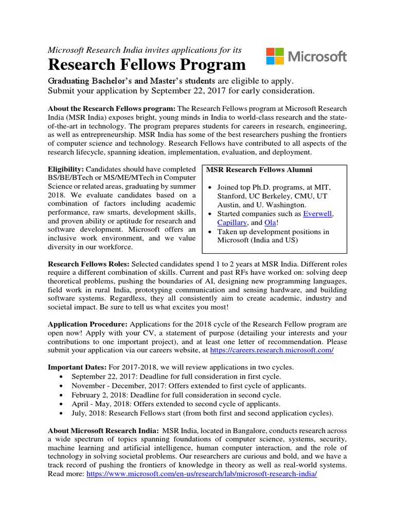 MSR India Research Fellows Program | PDF | Artificial Intelligence ...