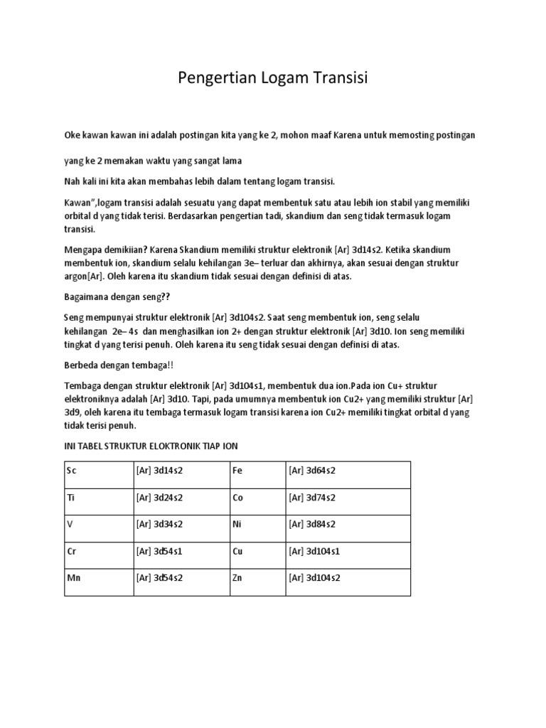 Pengertian Logam Transisi | PDF