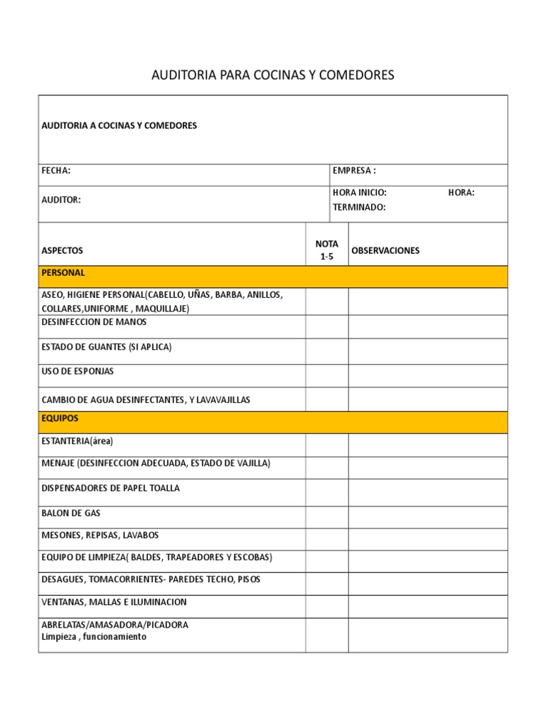 Auditoria a Cocina y Comedor