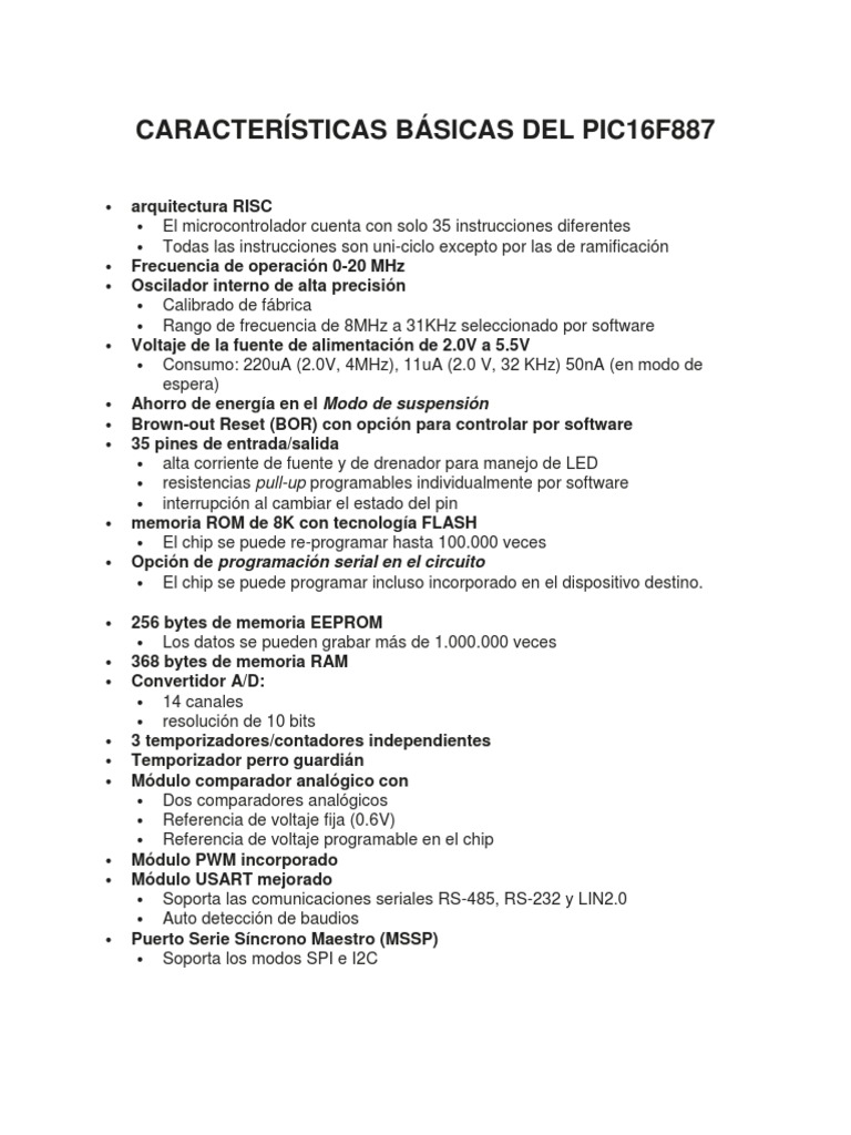 Guía del Microcontrolador PIC16F887 | PDF | Microcontrolador | Unidad Central de procesamiento