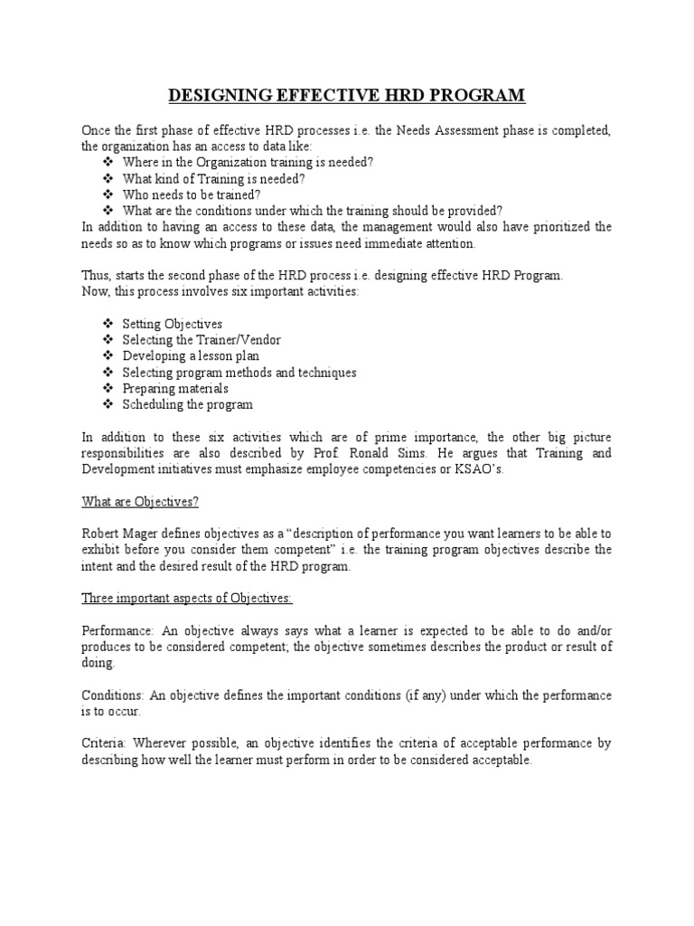 Designing Effective HRD Program | PDF | Needs Assessment | Cognition