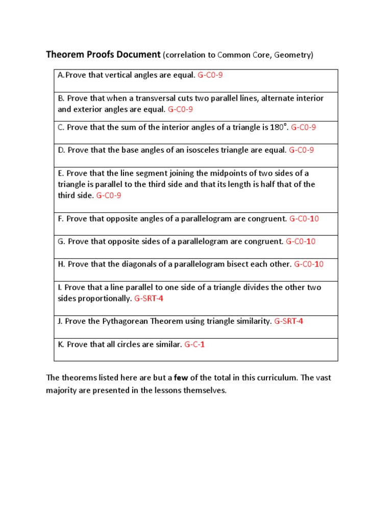 Geometry Theorems and Proofs Overview | PDF