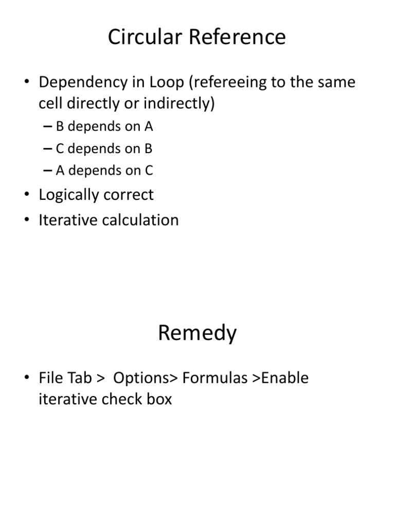 Circular Reference: - Dependency in Loop (Refereeing To The Same Cell ...