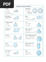 Geometry Cheat Sheet 3d Shape Formulas | PDF | Area | Volume