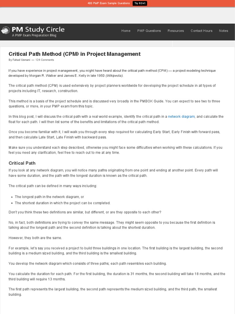 Critical Path Method (CPM) in Project Management | PDF | Systems ...