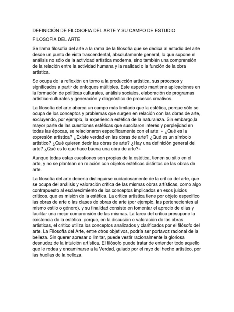 Filosofía del Arte: Definición y Estudio | PDF | Estética | Verdad
