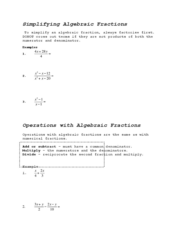 Simplifying Algebraic Fractions | PDF | Home & Garden