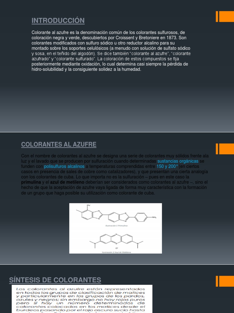 Colorantes-Sulfonicos - PPTX Final | PDF | Azufre | Redox