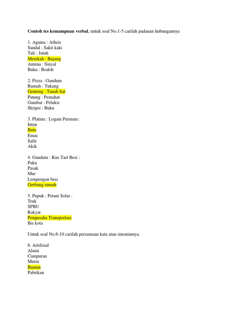 Contoh Soal Psikotes Verbal | PDF