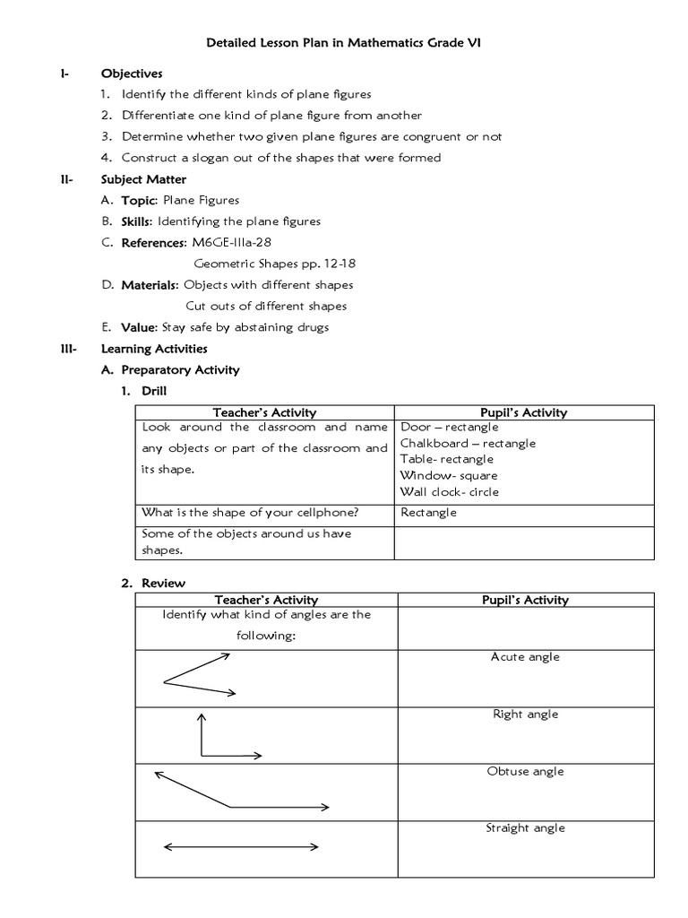 Detailed Lesson Plan in Mathematics Grade VI | PDF | Rectangle | Shape