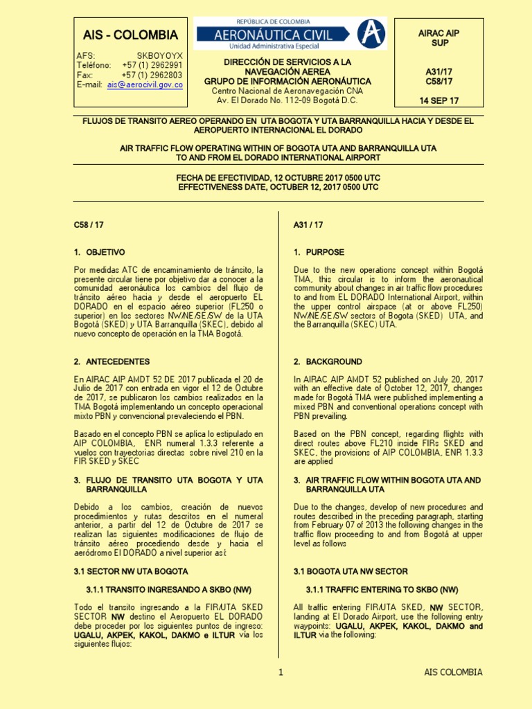 Aip Sup C58 A31 2017 Skbo | PDF | Control de tráfico aéreo | Bogotá