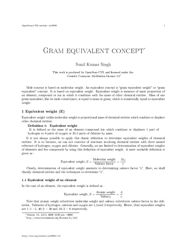 Gram Equivalent Concept 6 | PDF | Acid | Redox