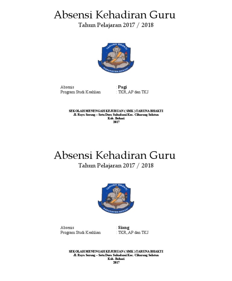 Cover Absen Guru - 2017 | PDF
