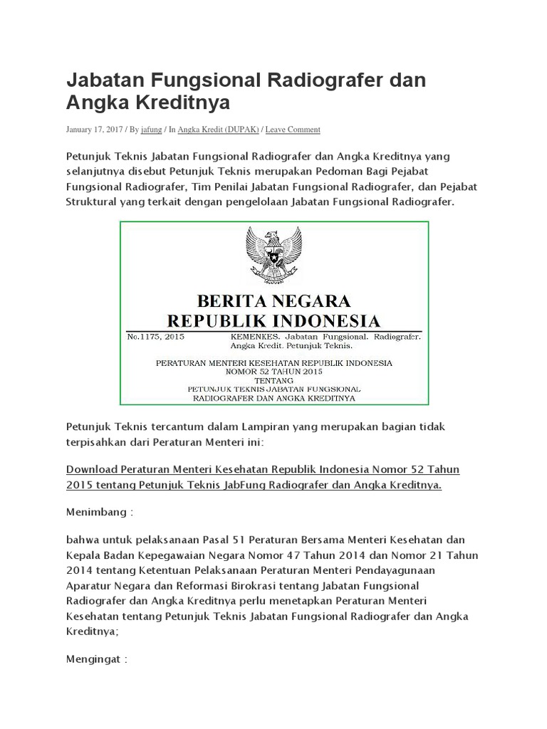 Jabatan Fungsional Radiografer Dan Angka Kreditnya | PDF