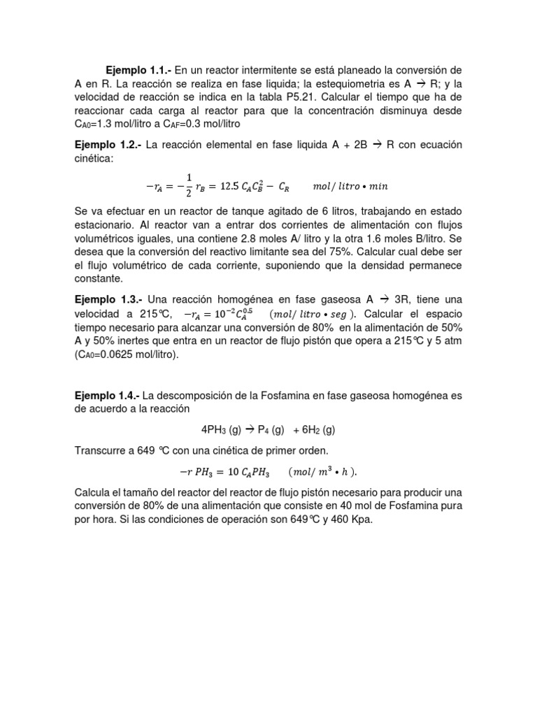 Enunciados Problemas Reactores | PDF
