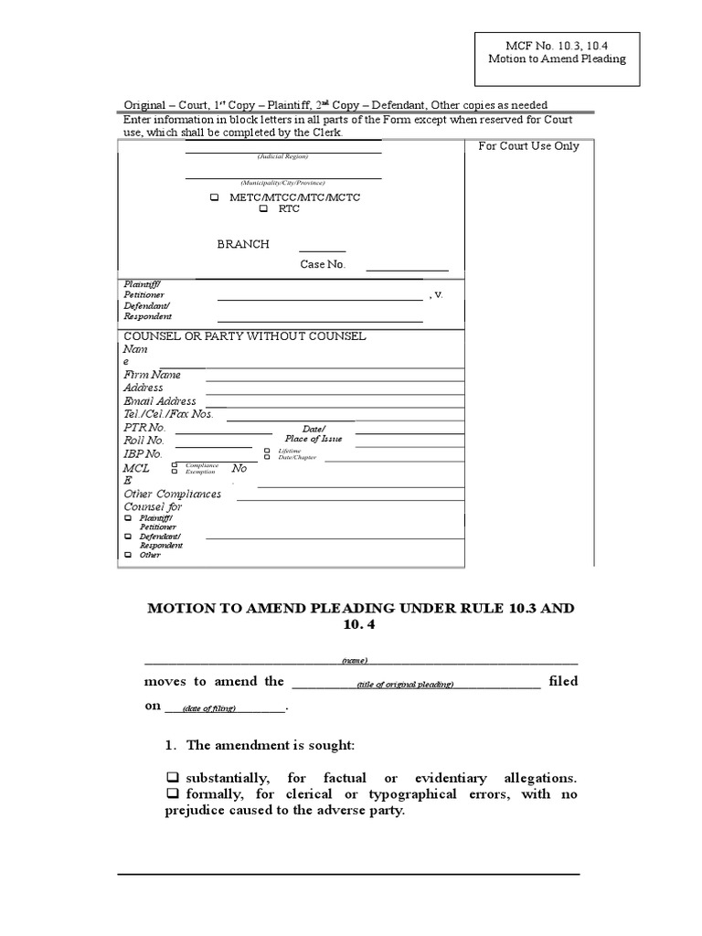 Motion to Amend Pleading Form | PDF | Pleading | Government Information