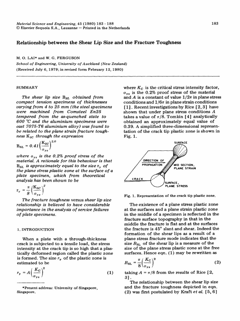 Relationship Between The Shear Lip Size and The Fracture Toughness ...