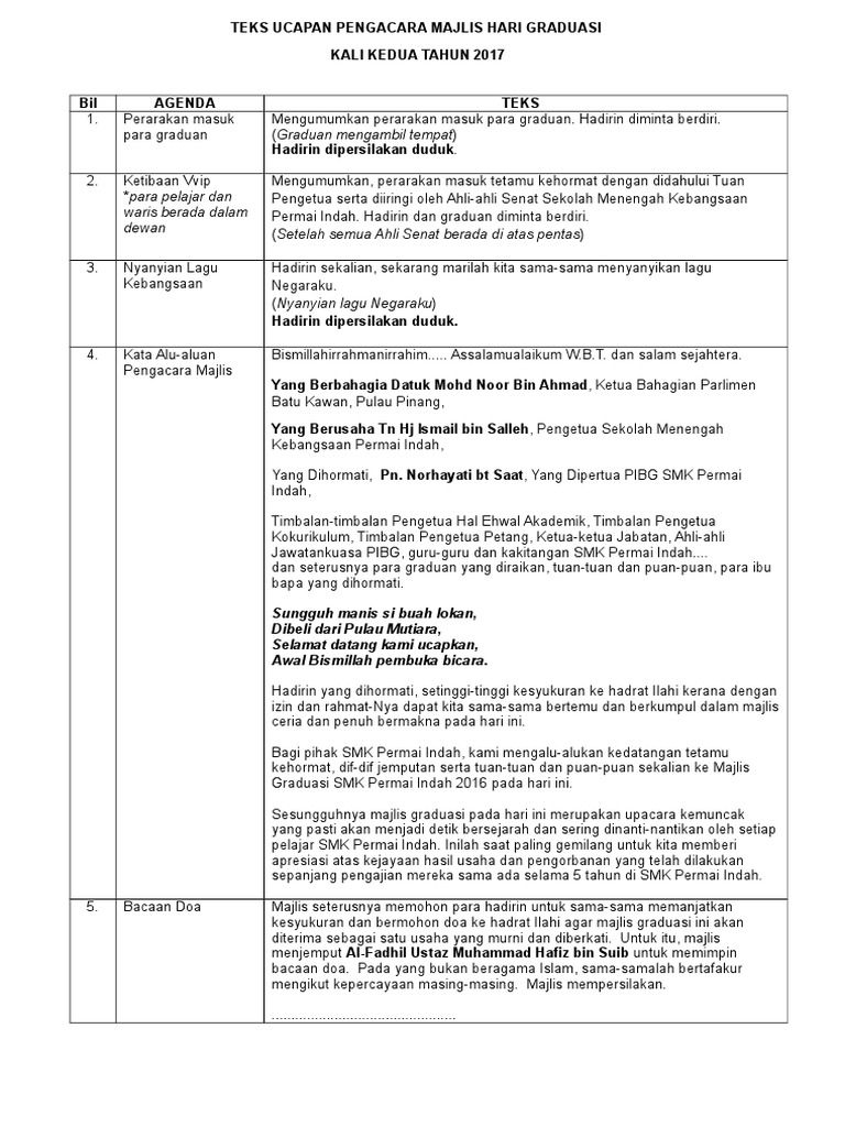 Teks Emcee Hari Graduasi 2016 | PDF