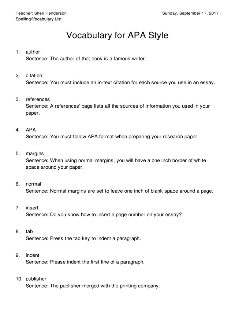 Vocab For Apa Style | PDF | Citation | Bracket